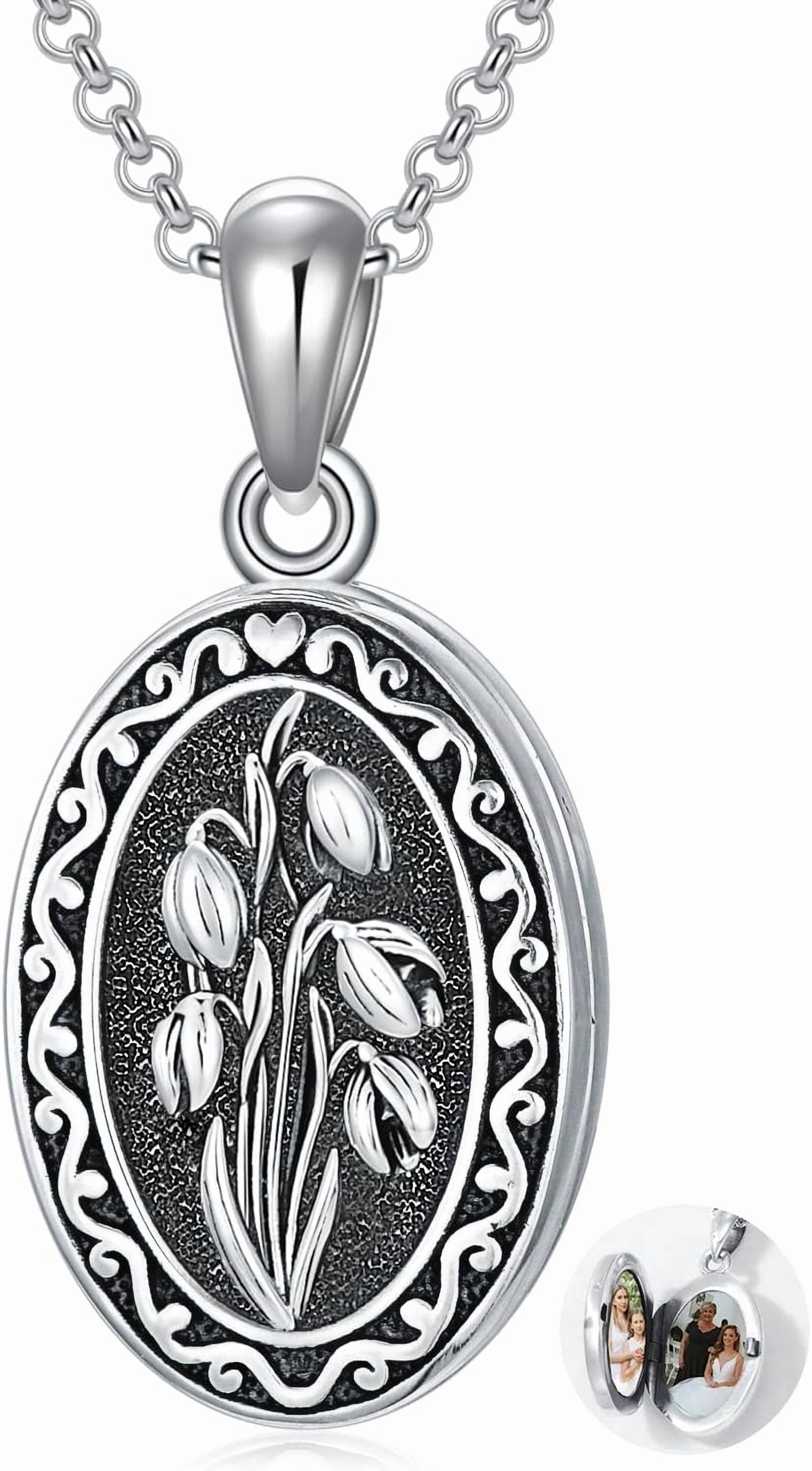 Birth Flower Photo Locket Necklace 925 Sterling Silver 12 Month Locket ...