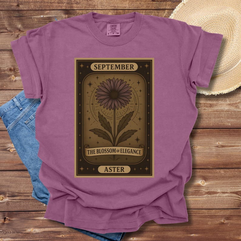 Birth Flower Tarot T-Shirt, September Zodiac Tee, Unisex Garment-Dyed ...