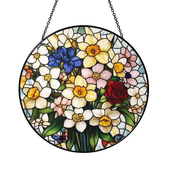 Birth Flower Theme Stained Glass Style Suncatcher, Floral Window ...
