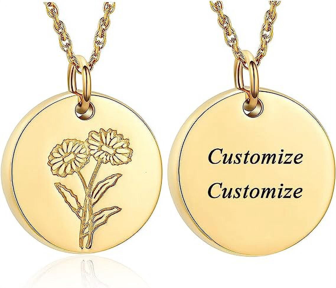 Birth Flower Urn Necklace for Ashes Women Men Gold Plated Disc Coin ...