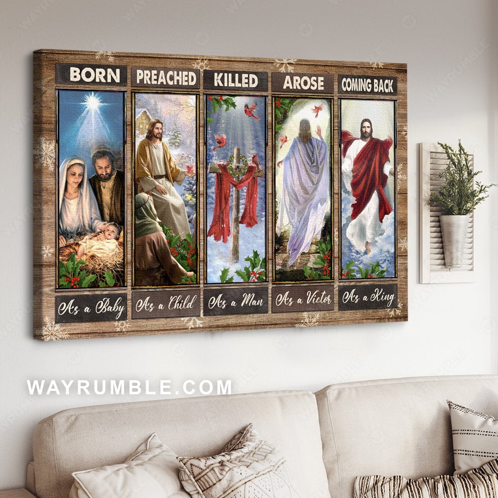 Birth Of Jesus, Jesus Painting, Red Cardinal, Wooden Cross, Coming Back ...