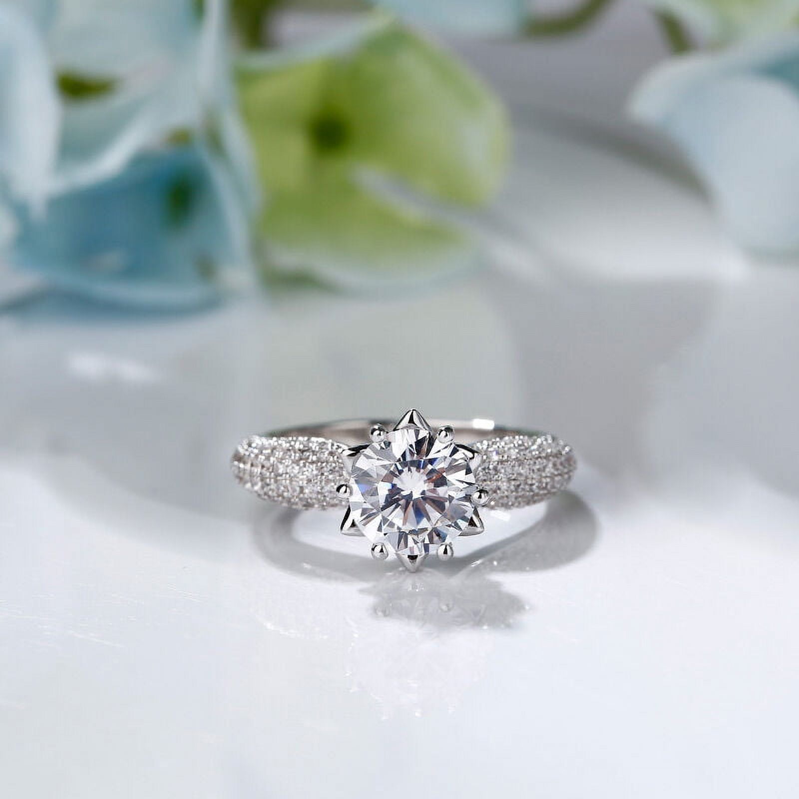 Birth Jewel 1.65 Ct Round Cut White Diamond Wedding Band - 14K White Gold Lotus Flower Inspired ...