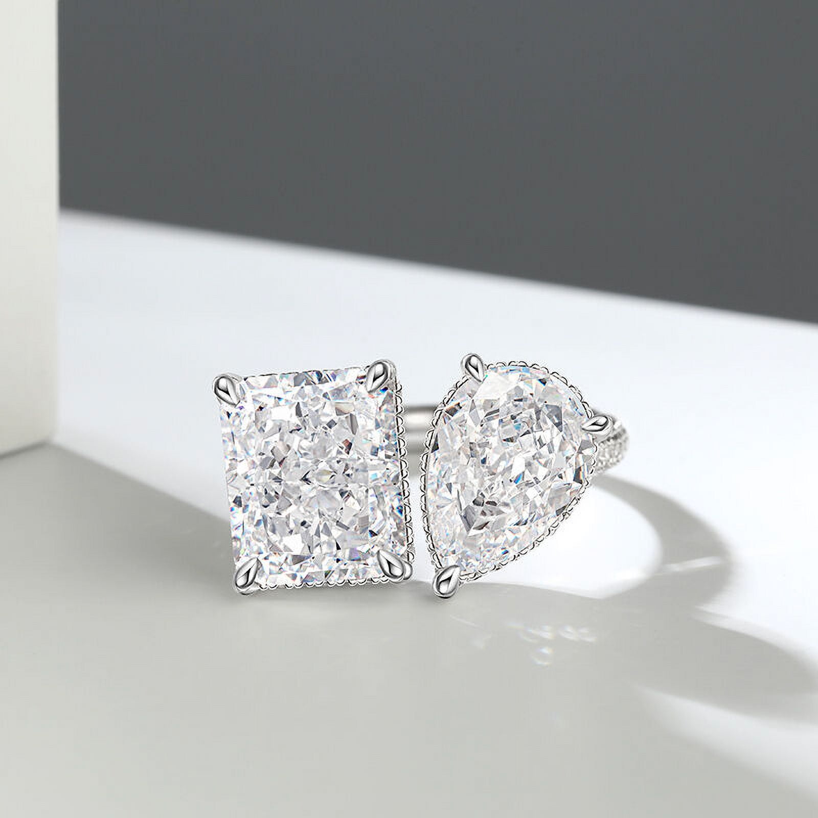 Birth Jewel 14K White Gold Ring - 3.7 Ct Lab Diamond Princess & Pear ...