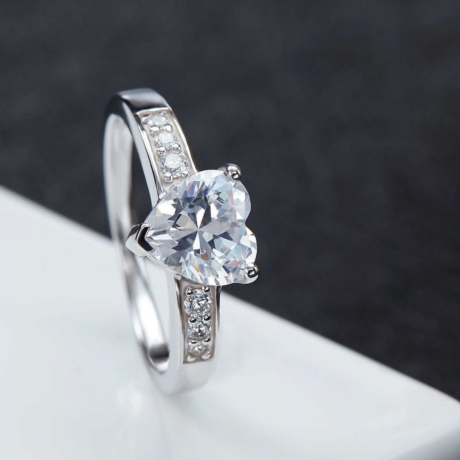 Birth Jewel 14K White Gold Rings for Women - 1.8 Ct Heart Cut Diamond ...