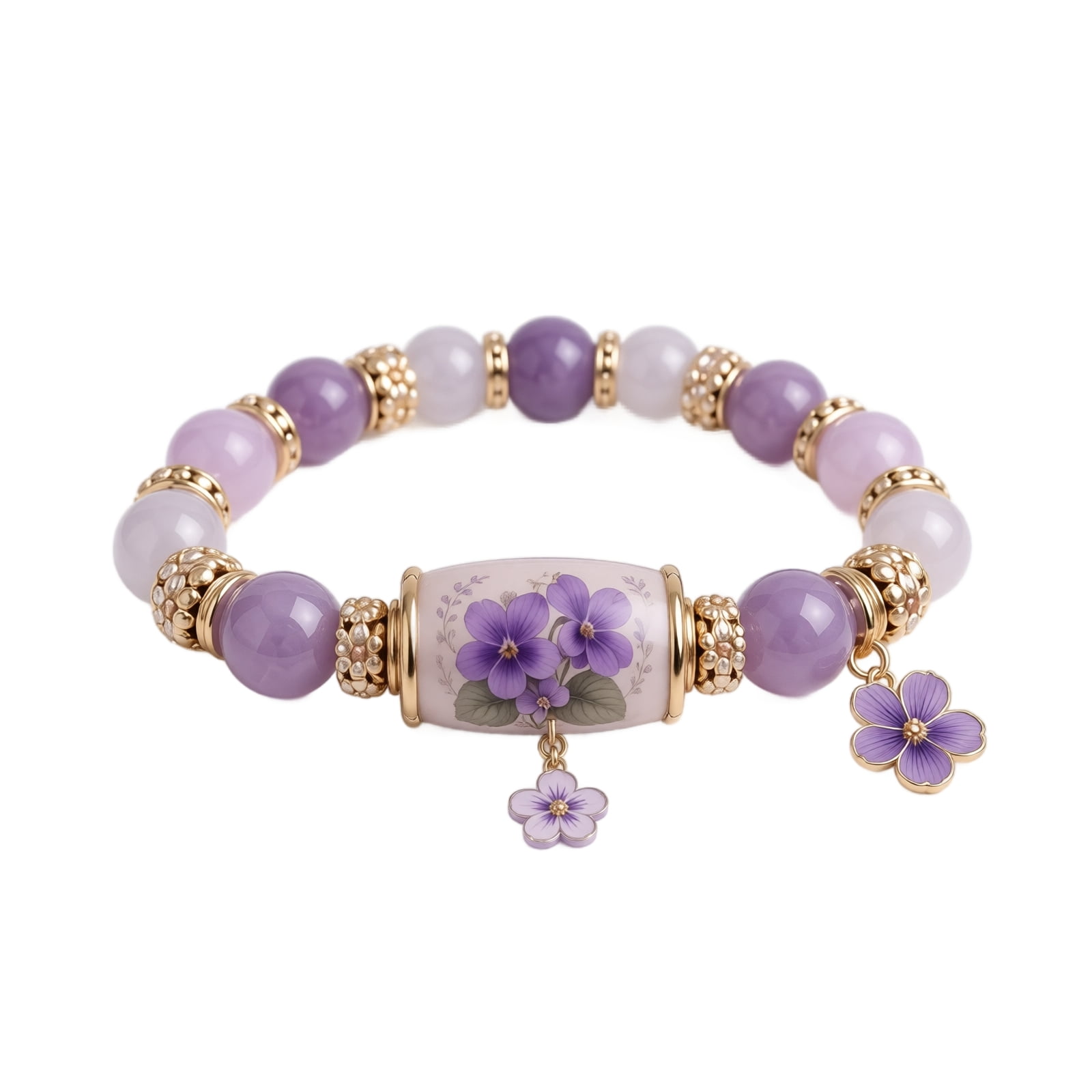 Birth Month Flower Beaded Bracelet Gift Box, Hand Painted Barrel Bead ...
