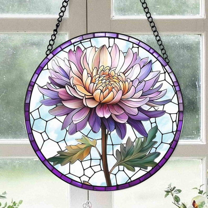 Birth Month Flower Glass Suncatcher, Birth Month Flower Window Hanging ...