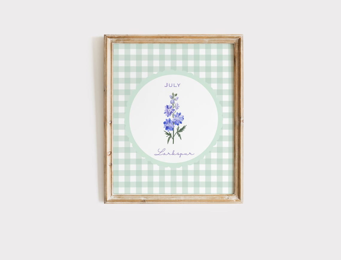 Birth Month Flower July, Birth Flower Print, Larkspur Birth Month ...