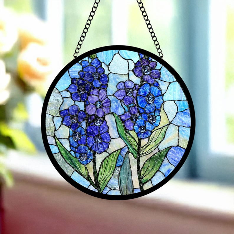 Birth Month Flower July Painted Glass Suncatcher Window Hangings, Birth ...