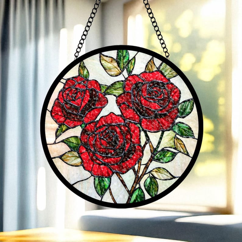 Birth Month Flower June Painted Glass Suncatcher Window Hangings, Birth ...