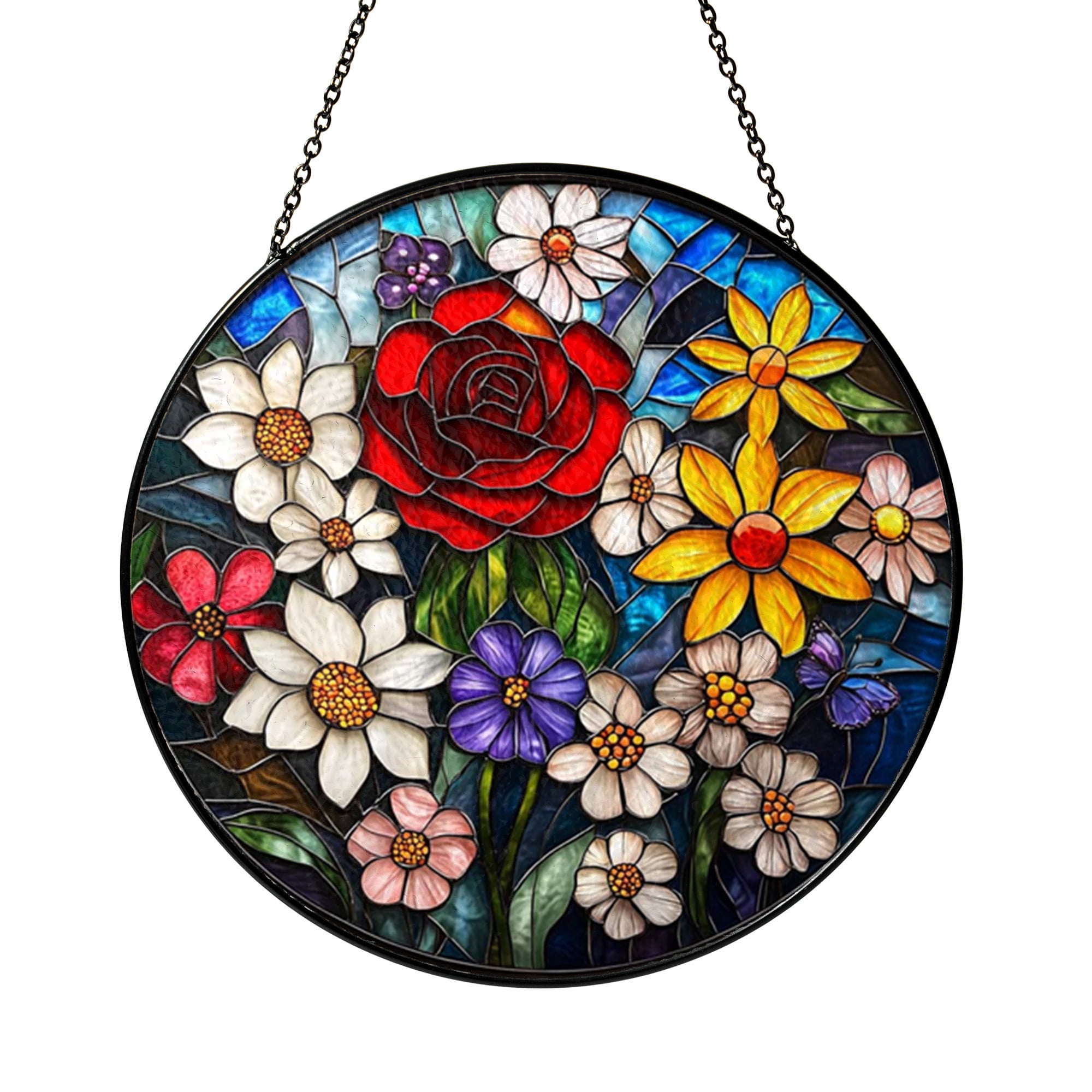 Birth Month Flower Window Hanging Suncatcher, Stained Glass Style ...