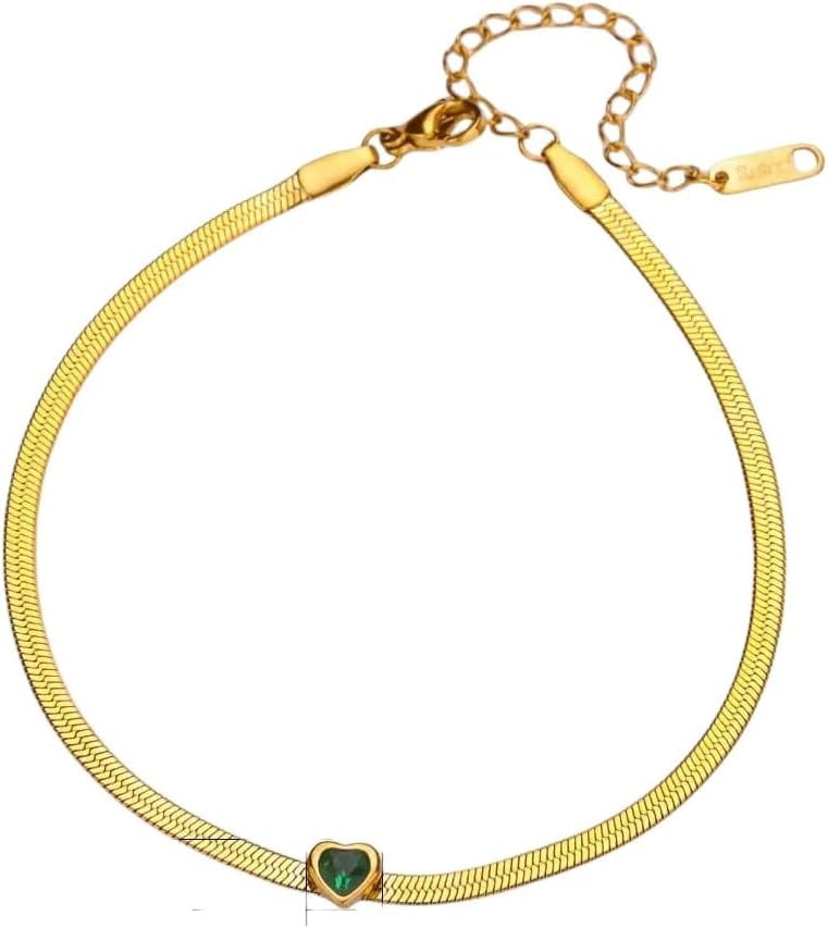 Birth Month Stone Ankle Bracelet For Women Blade Chain Heart Pendant ...