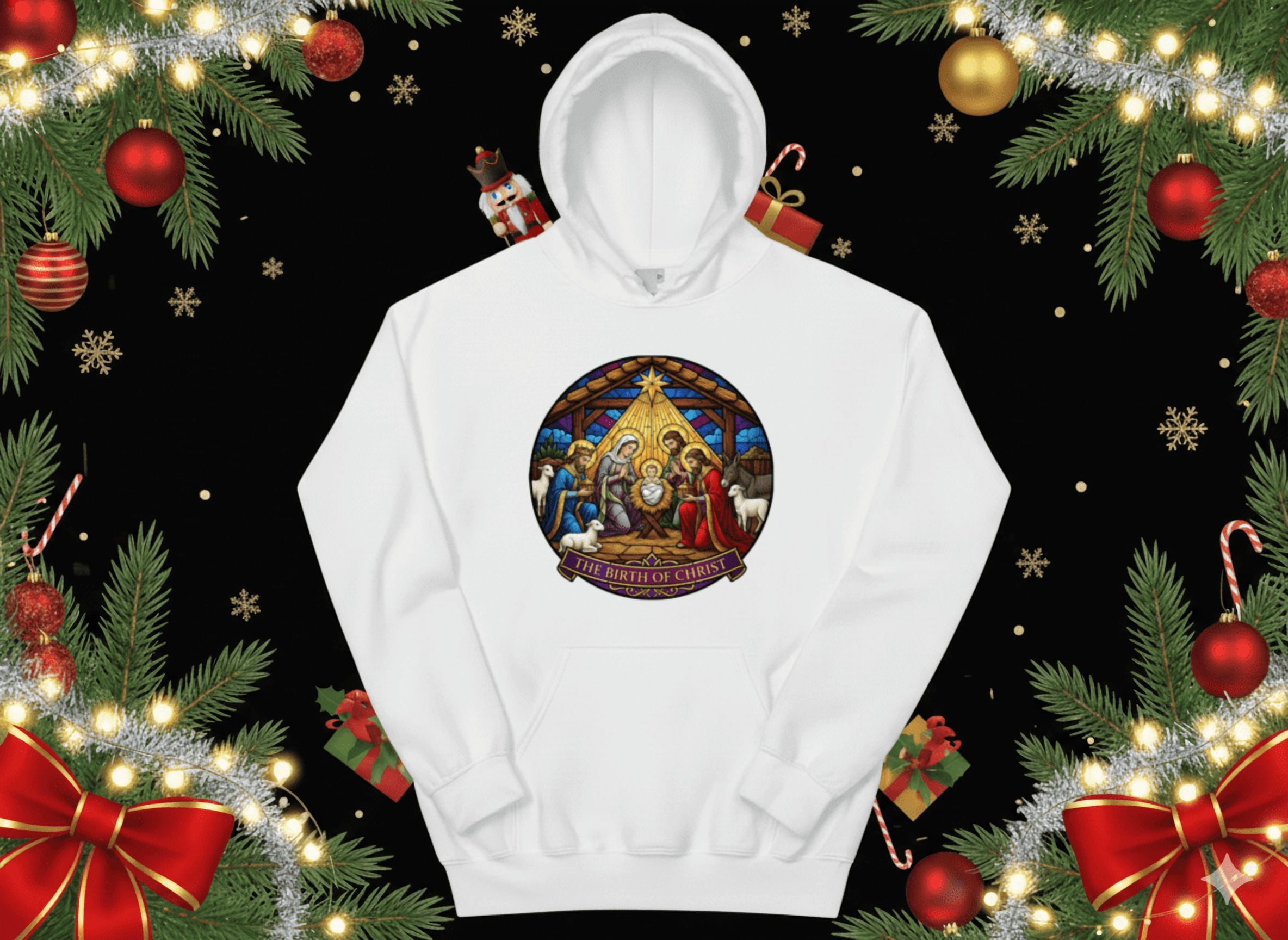 Birth Of Christ Nativity Scene Holy Christian Faith Artwork Hoodie ...