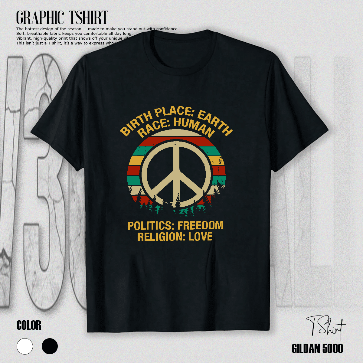 Birth Place Earth Race Human Equality Peace Graphic Slogan Unisex T ...
