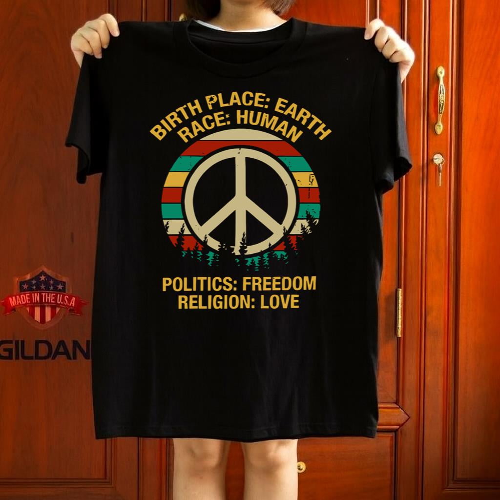 Birth Place Earth Race Human Funny Equality Peace Graphic Tee Graphic ...
