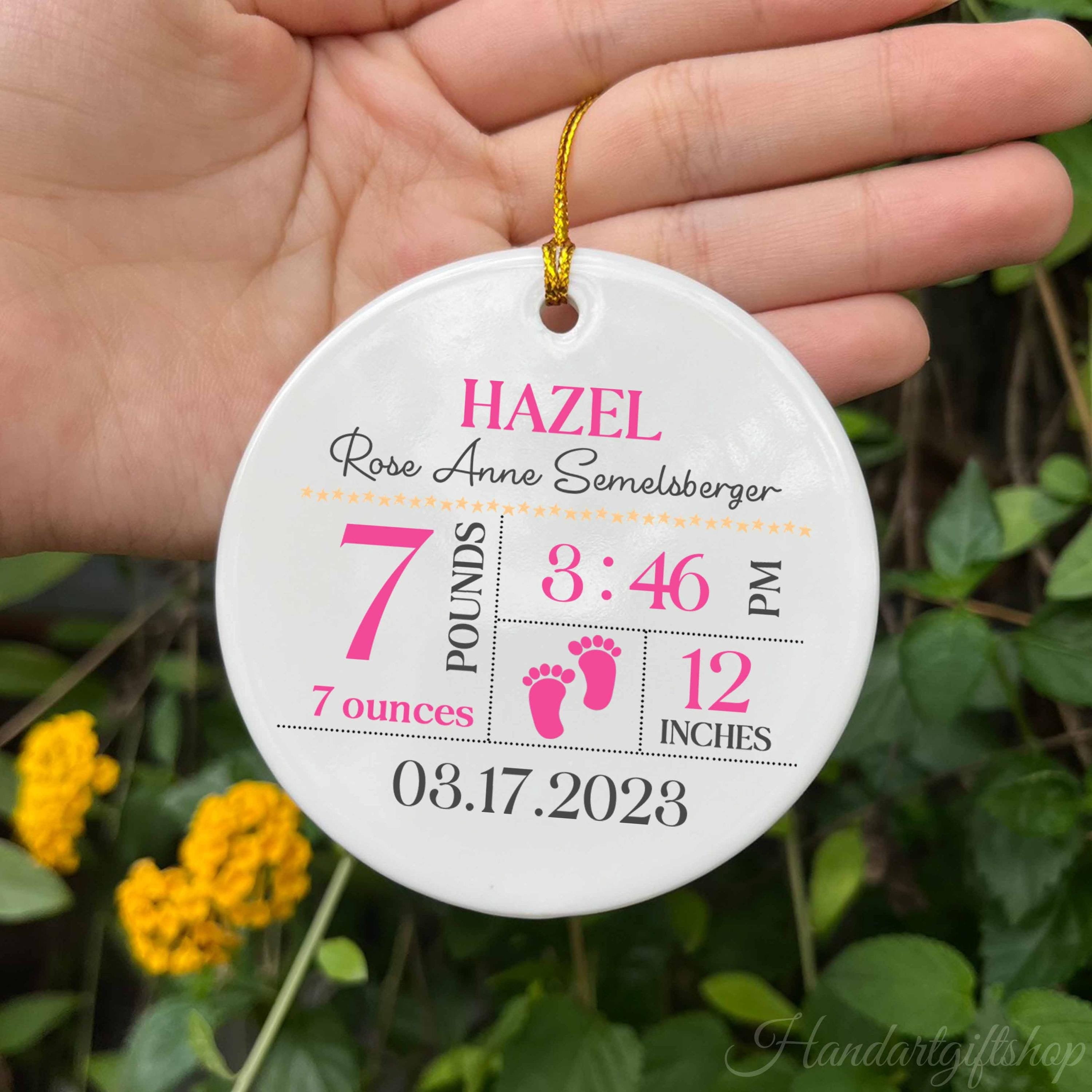 Birth Stats Announcement 2D Flat Ornament 2025 + Newborn Footprints ...