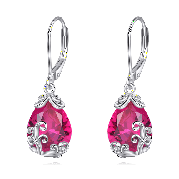 BirthStone Filigree Teardrop Drop Earrings Sterling Silver Ruby ...