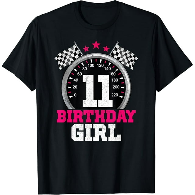 Birthday 11 Eleven Race Car Pink Racing Car Flag 11Th Unisex Men Women ...