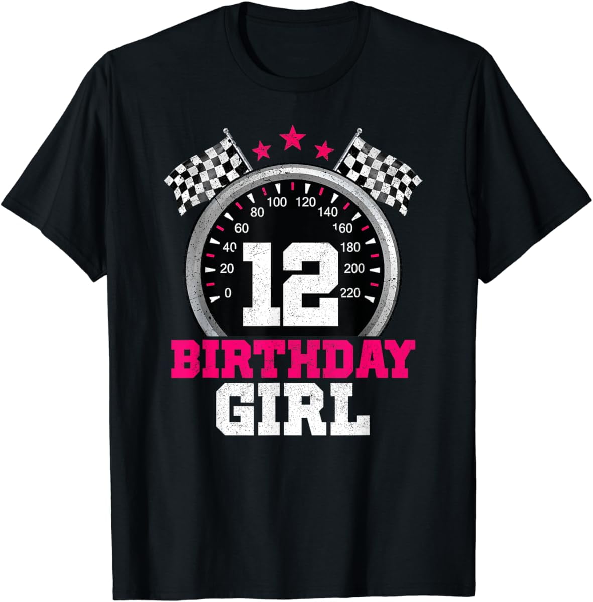 Birthday 12 Twelve Race Car Pink Racing Car Flag 12Th Unisex Men Women ...