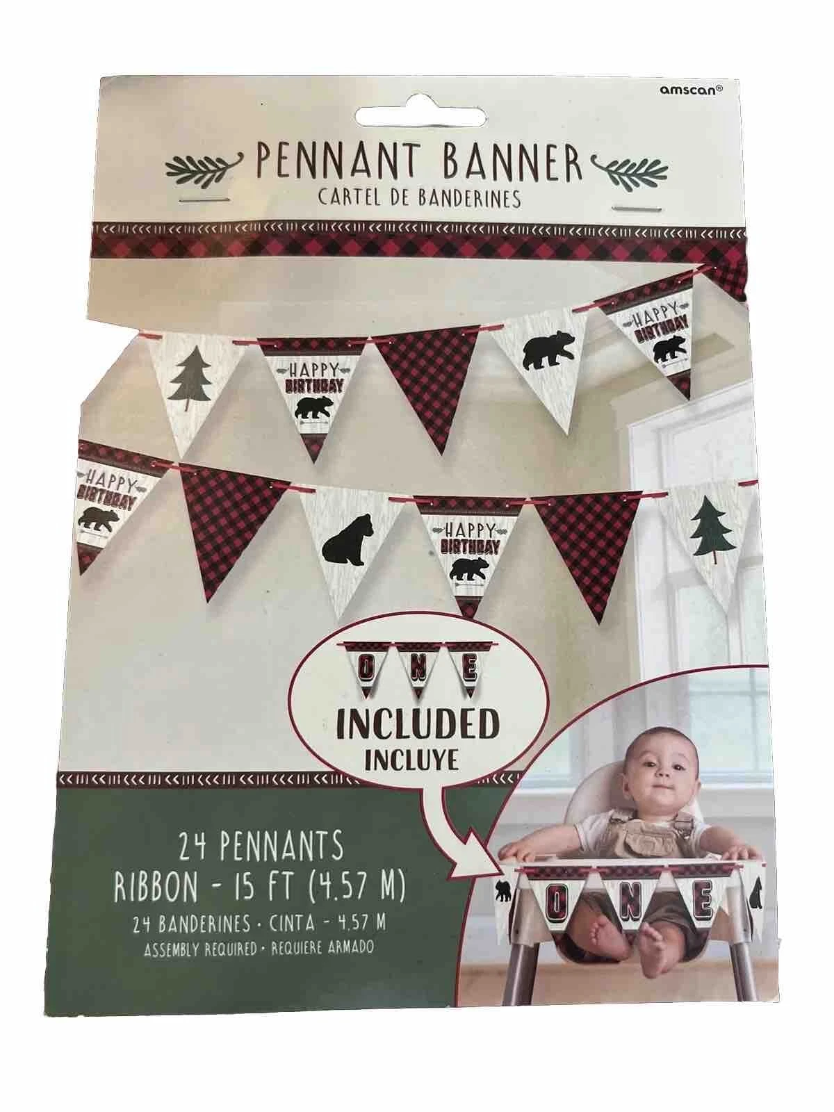 Birthday 1St Little Lumberjack Pennant Banner Party Decoration Boy Bear ...