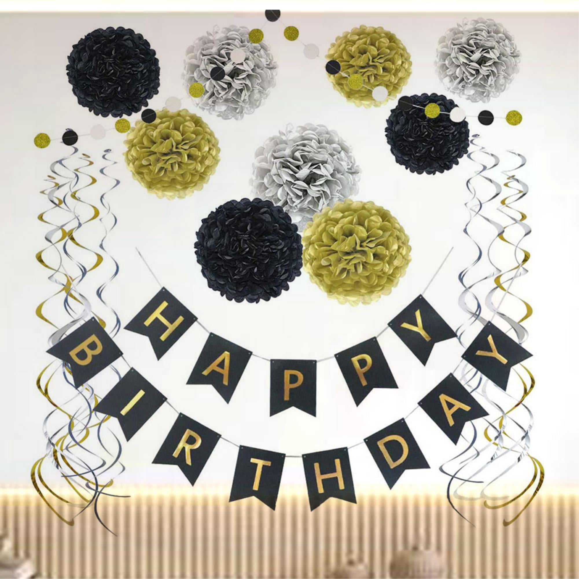 Birthday 4-IN-1 Flower Shape Decorations: Paper Poms Set, Happy ...