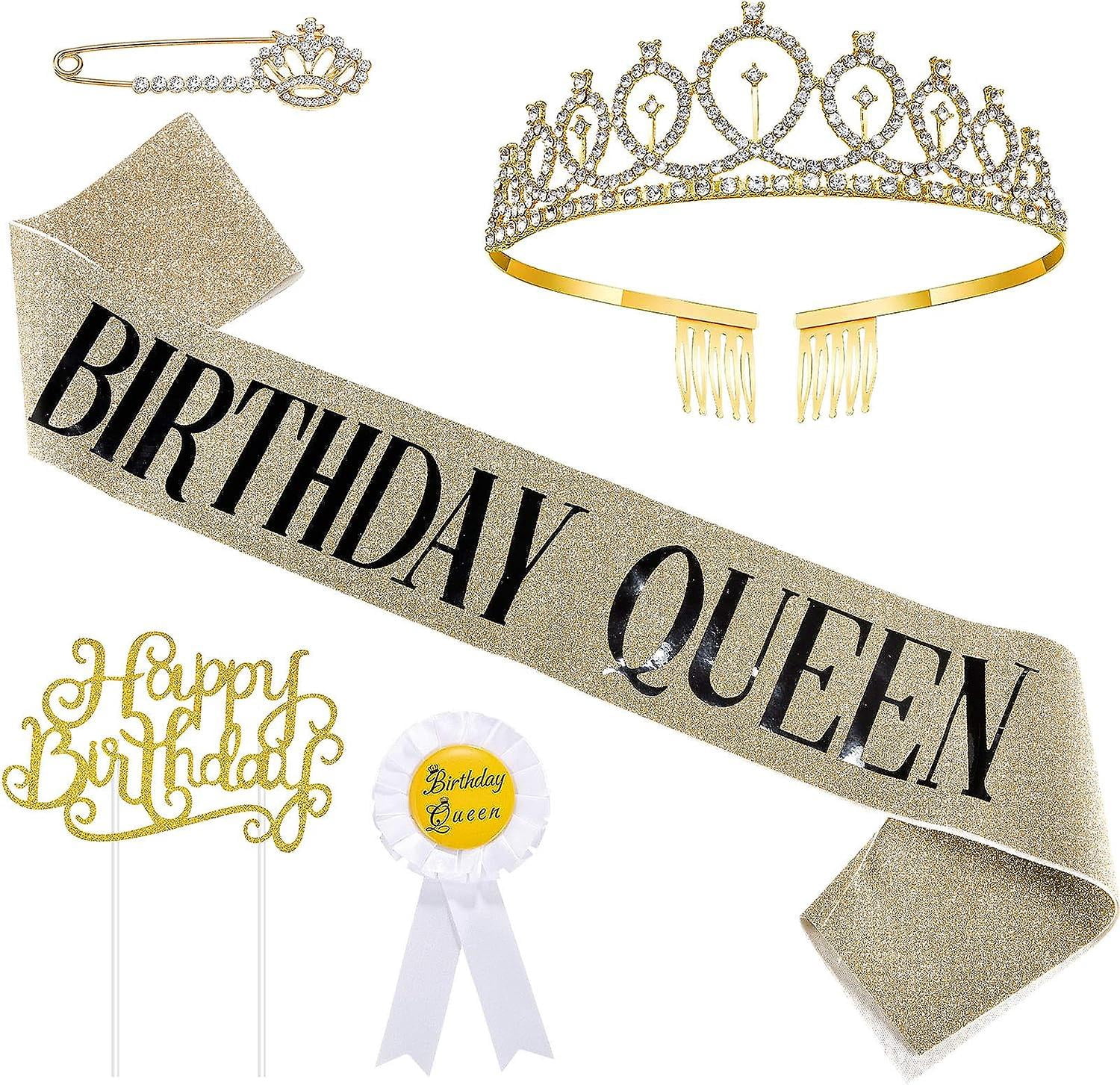 Birthday Accessories Pieces, Includes Birthday Queen Sash, Tiara, Tin ...