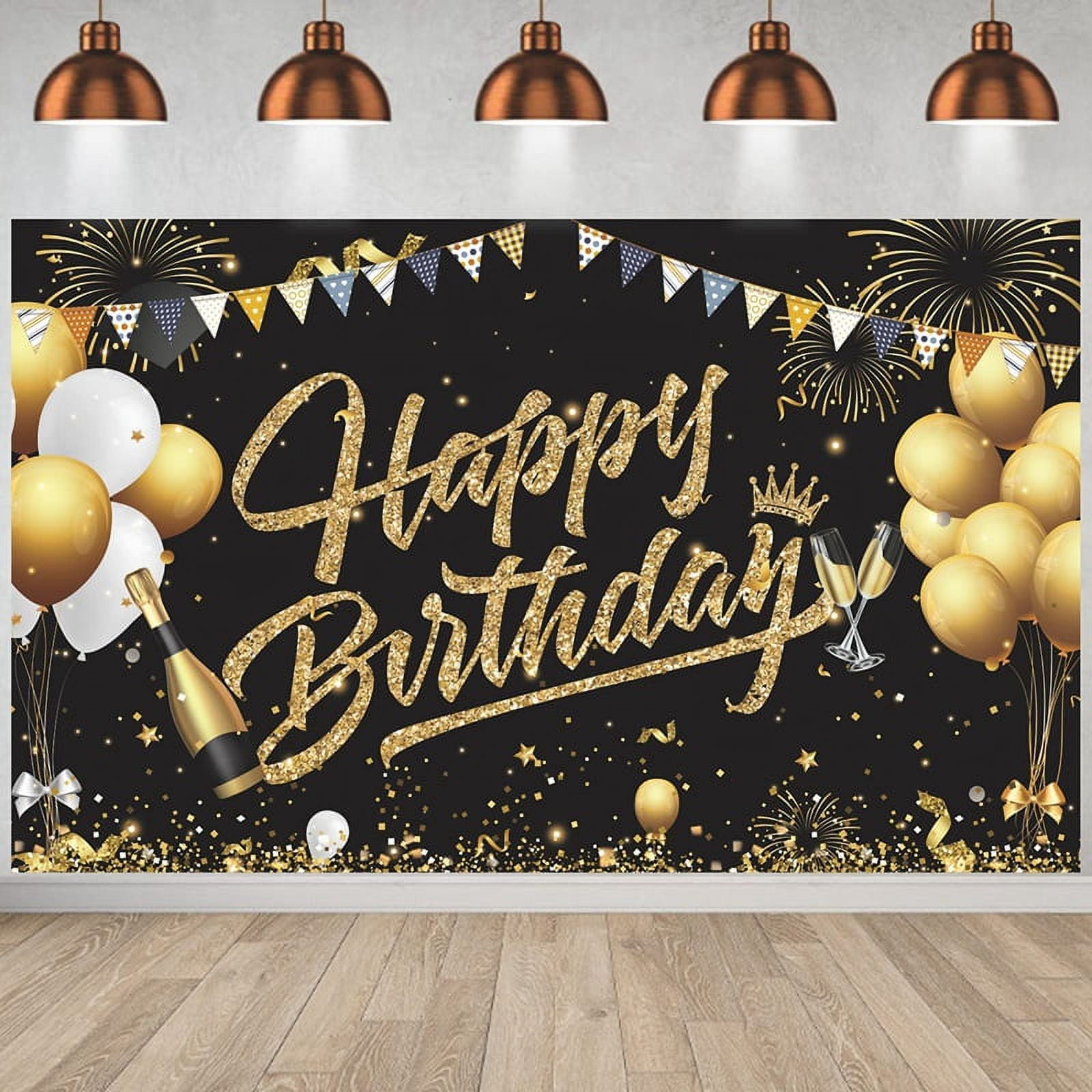Birthday Backdrop Banner Black Gold Backdrop Sign Happy Birthday Party