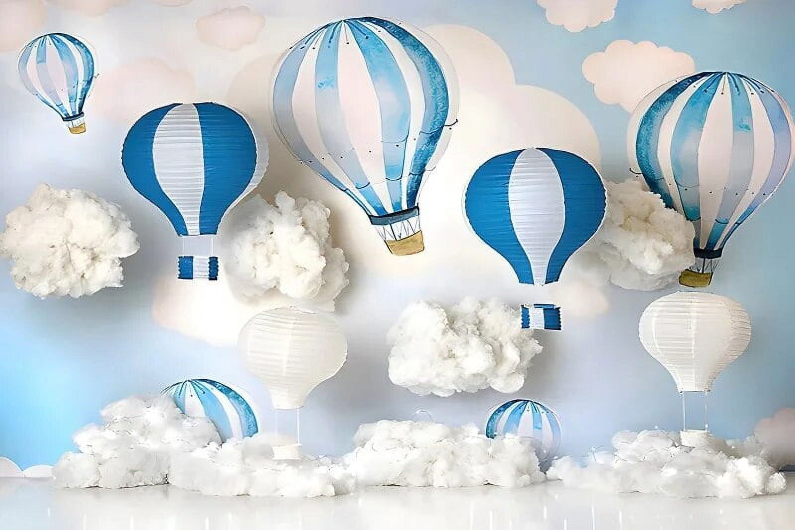 Birthday Backdrop Blue Sky White Clouds Hot Air Balloons Stars Kids ...