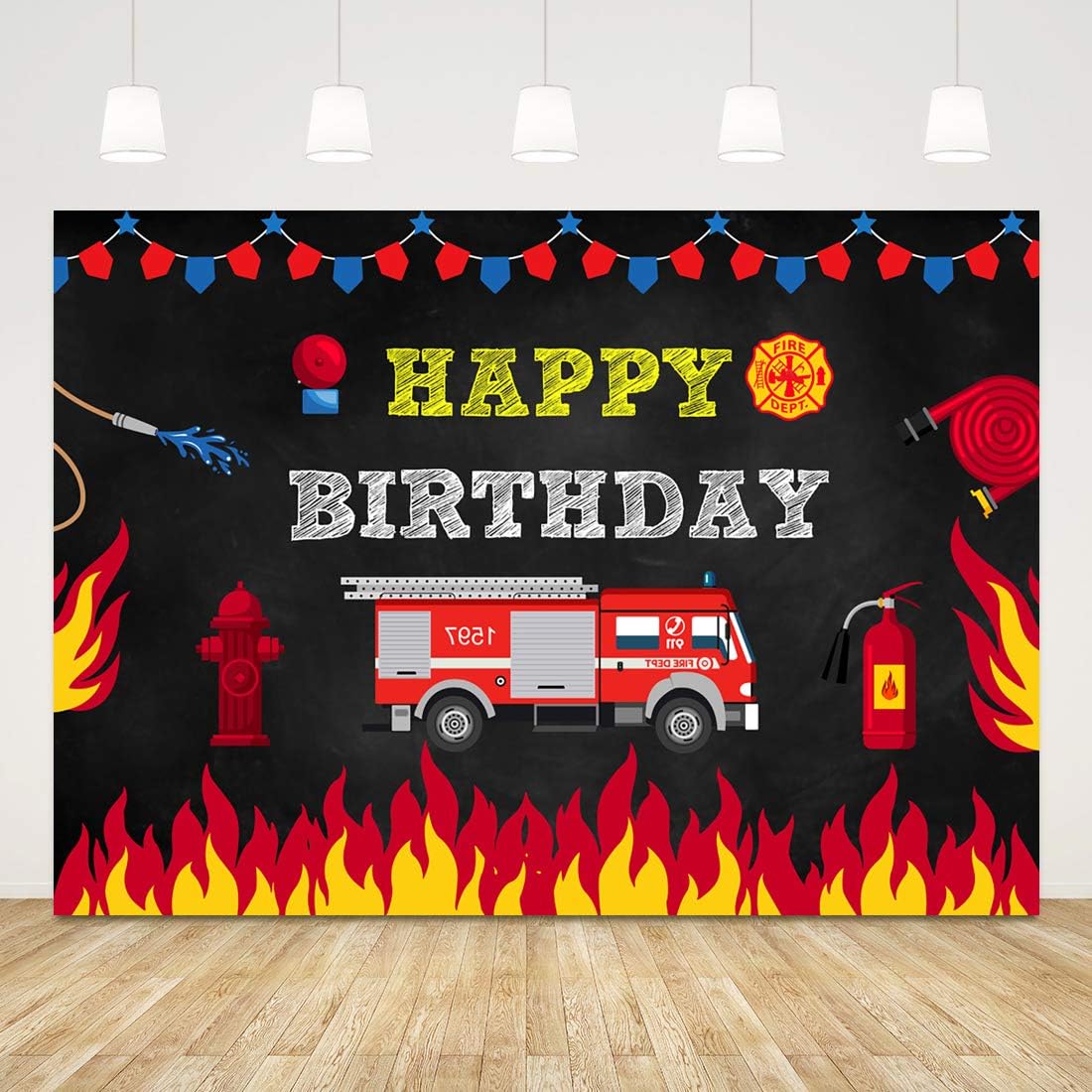 Birthday Backdrop for Boys Firefighter Happy Birthday Background 5X3ft ...