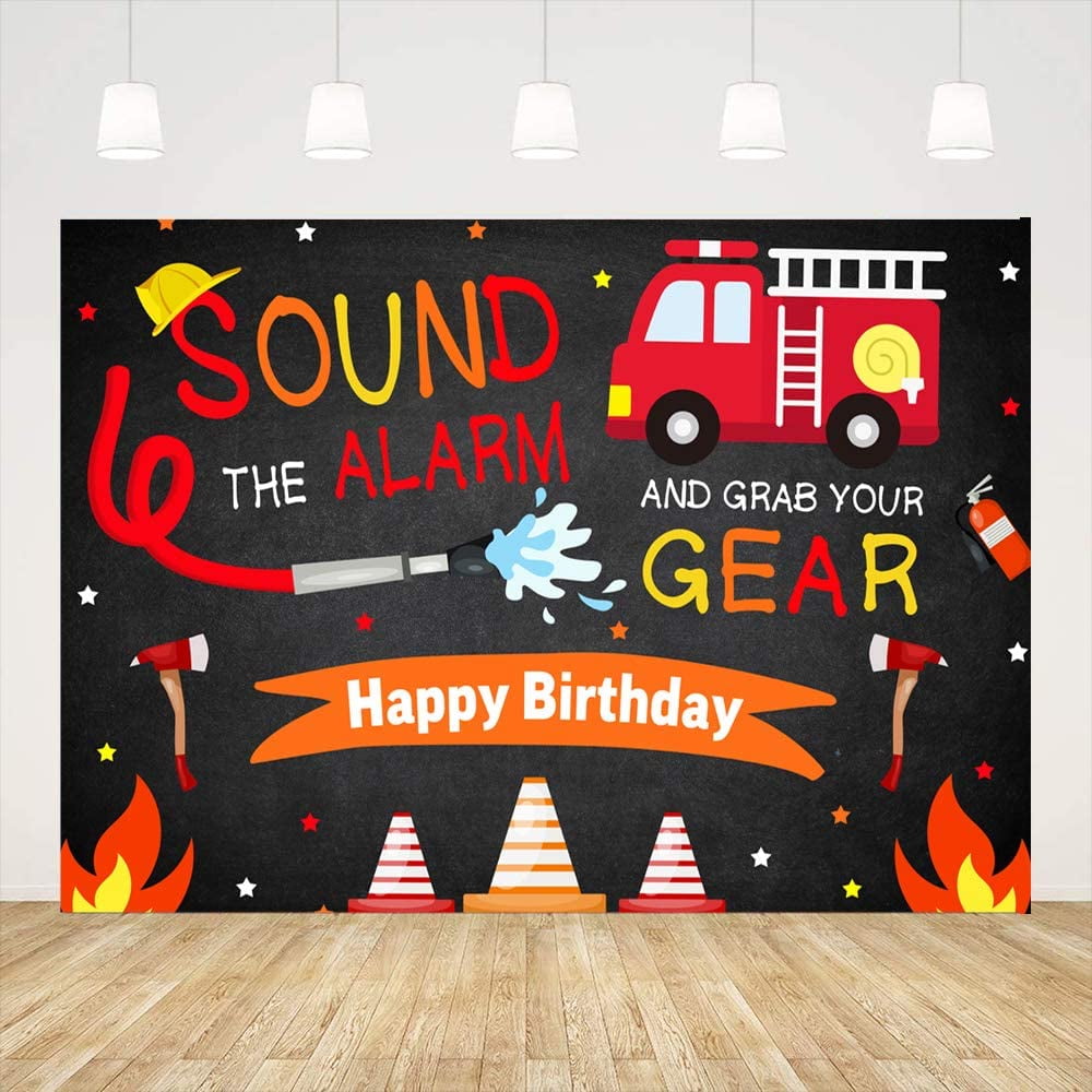 Birthday Backdrop for Boys Firefighter Happy Birthday Background ...
