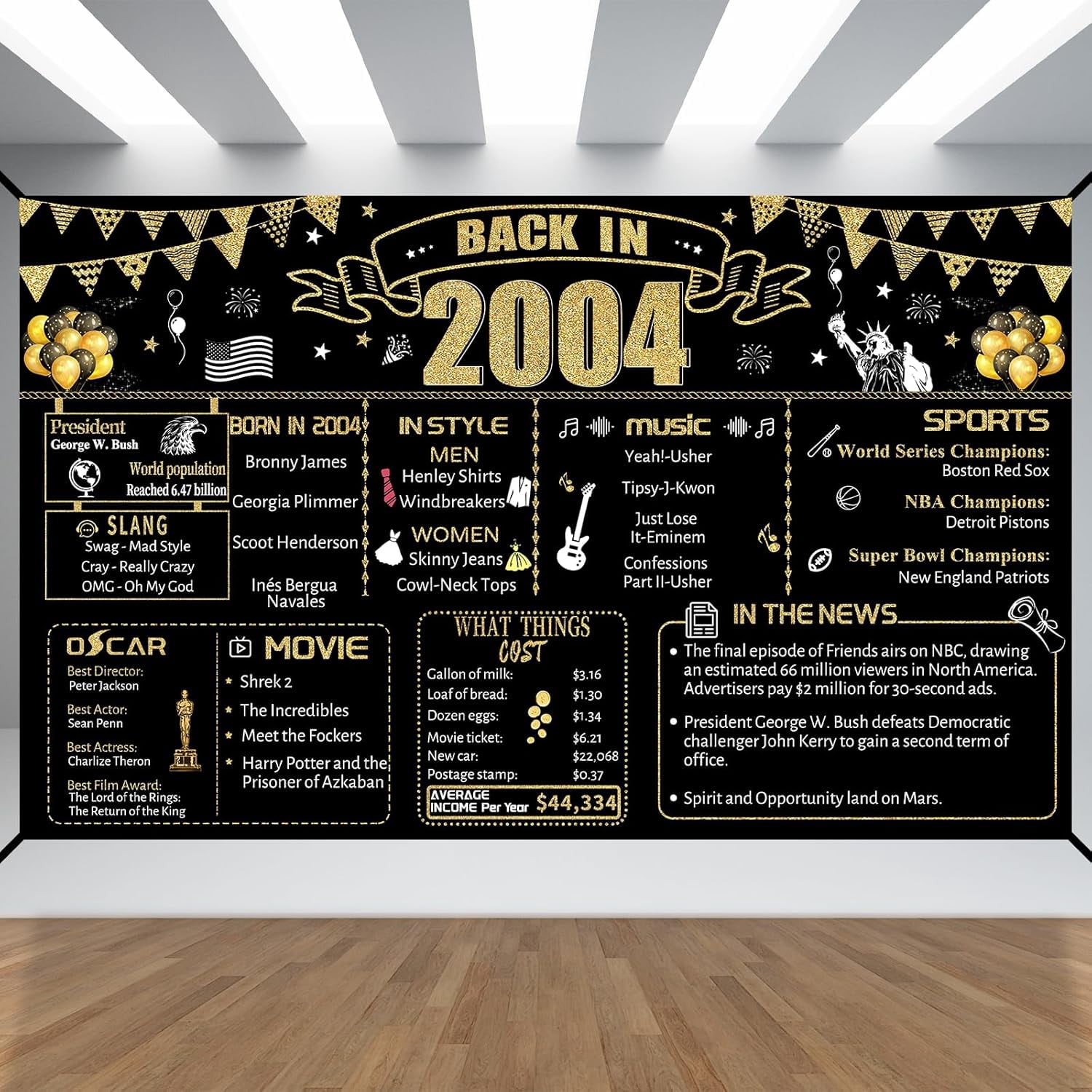Birthday Backdrop Decorations for Men Women, Gold and Black Back In ...