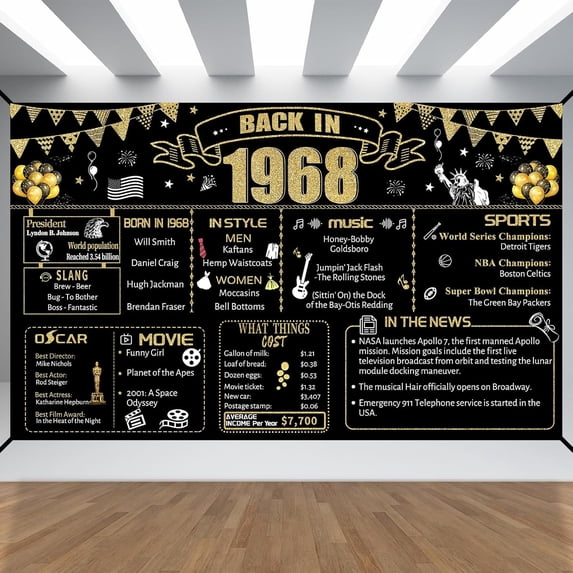 Birthday Backdrop Decorations for Men Women, Gold and Black Back In ...