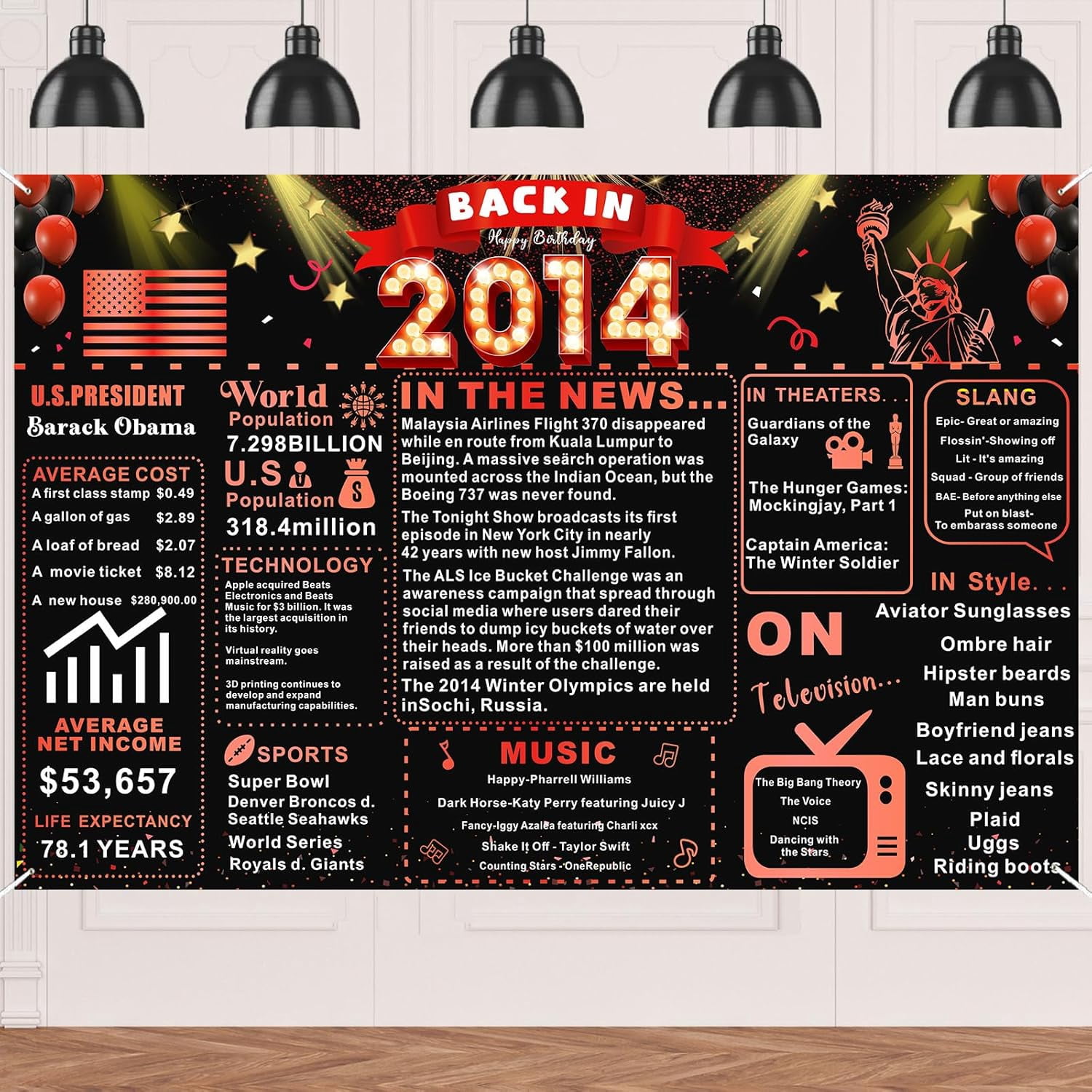 Birthday Backdrop Decorations for Men Women, Red and Black Back In 2014 ...