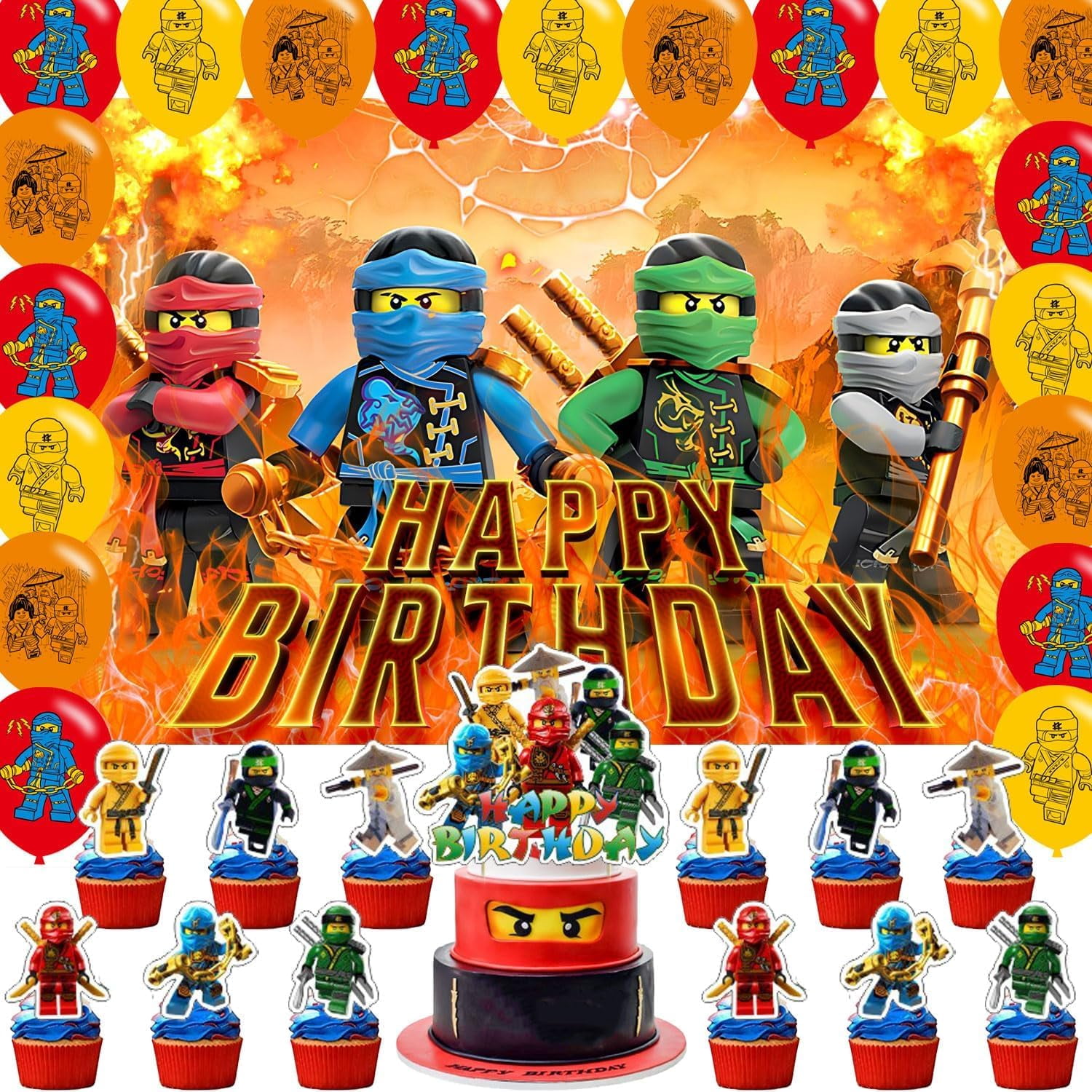 𝗡𝗶𝗻𝗷𝗮 Birthday Backdrop,𝗡𝗶𝗻𝗷𝗮 Poster for Cartoon Ninja Theme Party ...