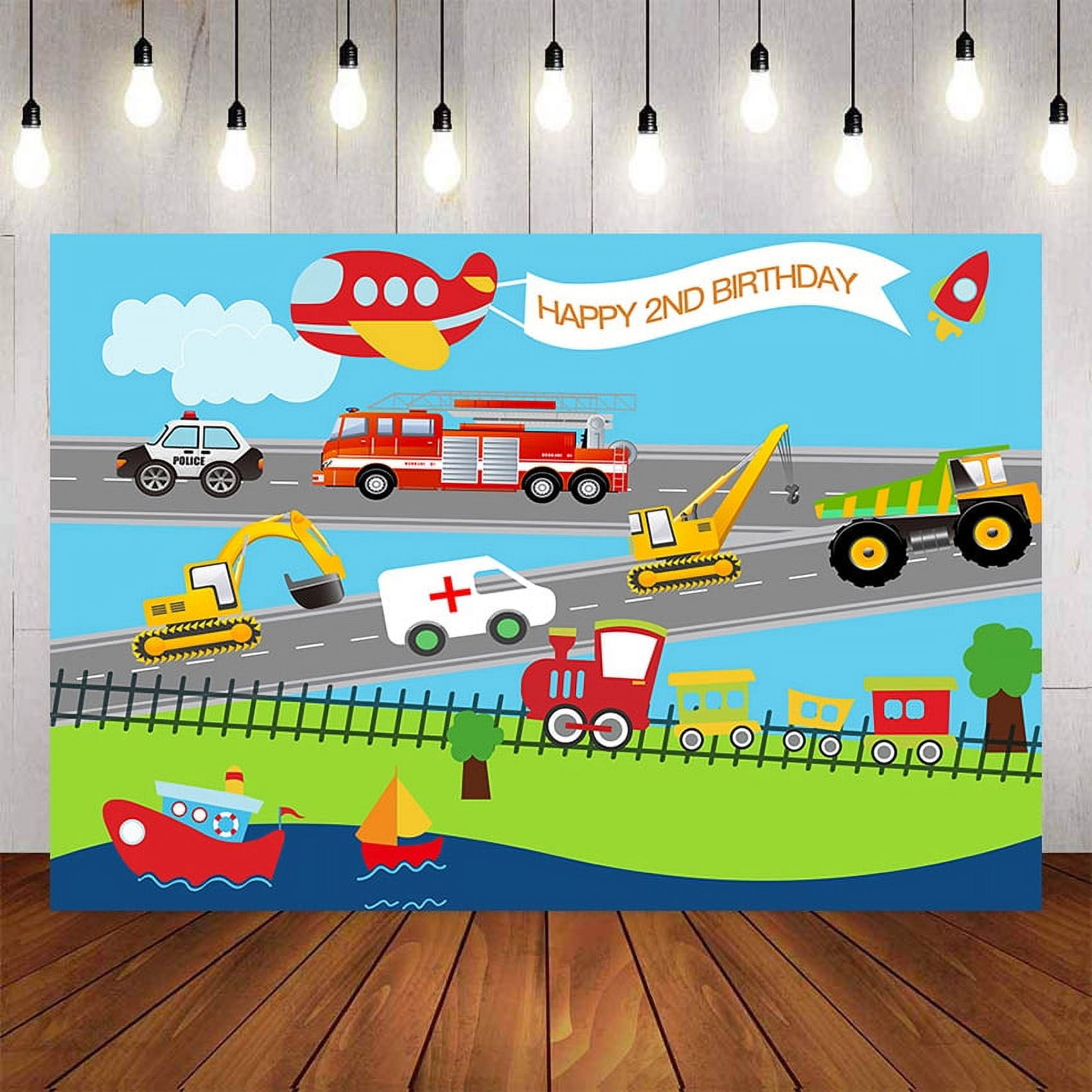 Birthday Backdrop for Kids Boys Plane Car Transportation Photoph Photo ...