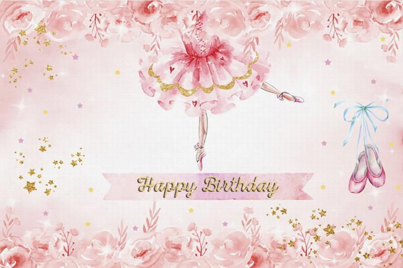 Birthday Backdrops For Girl Ballet Dancer Balloons Flower Flamingo ...