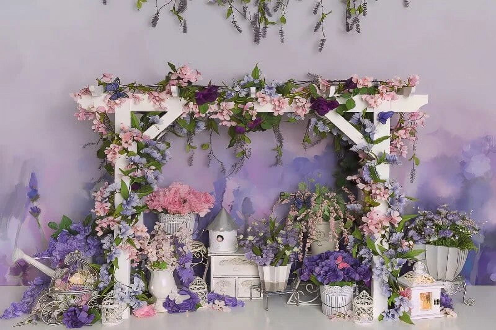 Birthday Backdrops Pink Balloons Flowers Stars Fireplace Baby Portrait ...