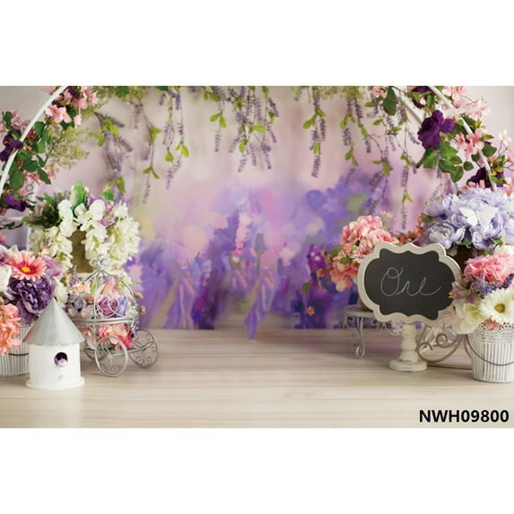 Birthday Backdrops Pink Balloons Flowers Stars Fireplace Baby Portrait ...