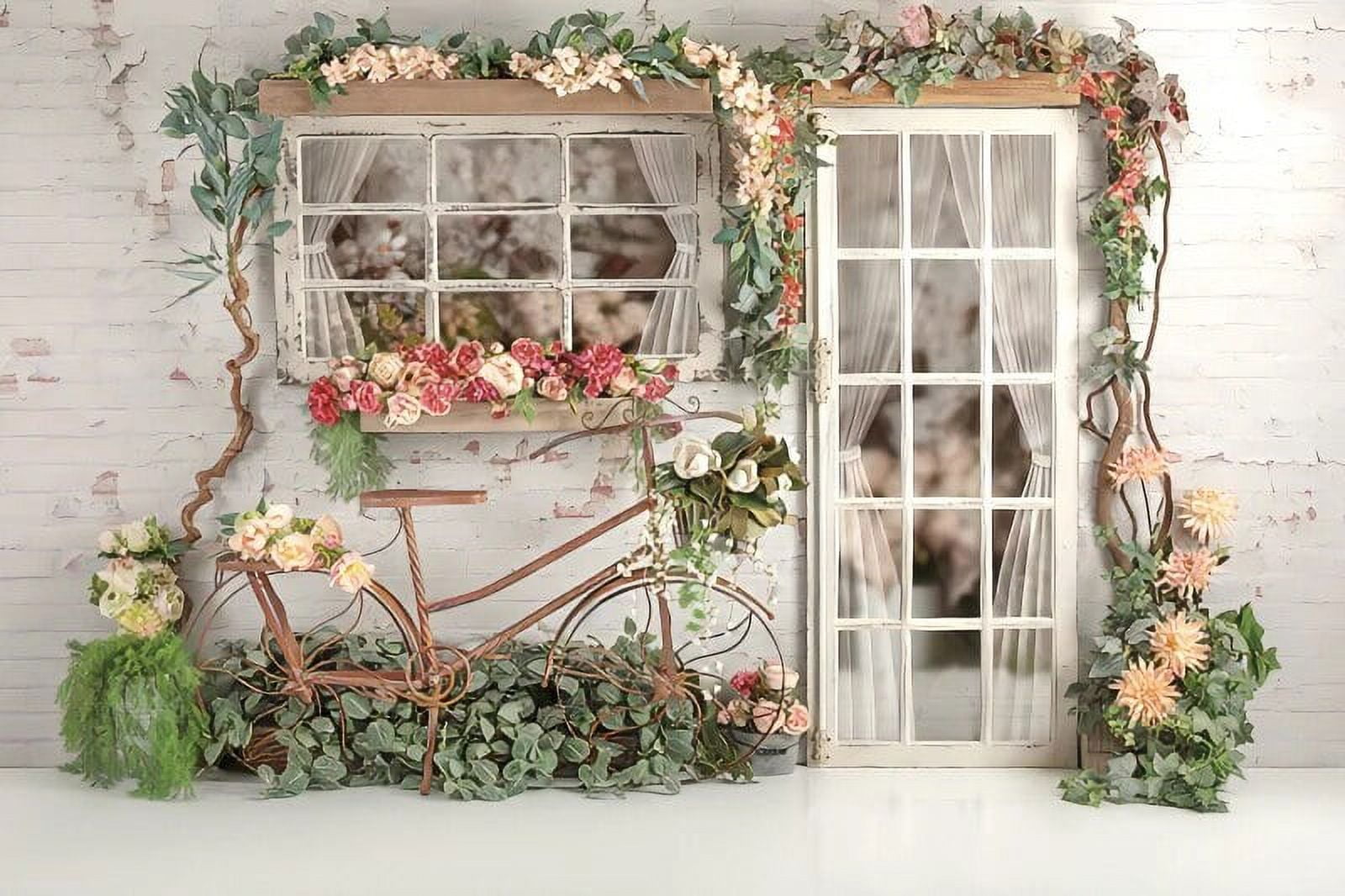 Birthday Backdrops Pink Balloons Flowers Stars Fireplace Baby Portrait ...