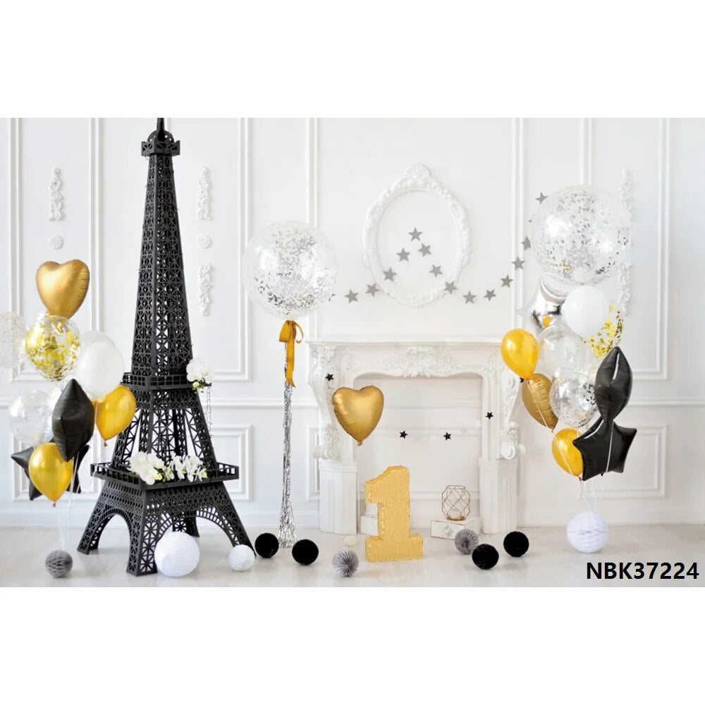 Birthday Backdrops Pink Balloons Flowers Stars Fireplace Baby Portrait ...