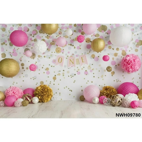 Birthday Backdrops Pink Balloons Flowers Stars Fireplace Baby Portrait ...