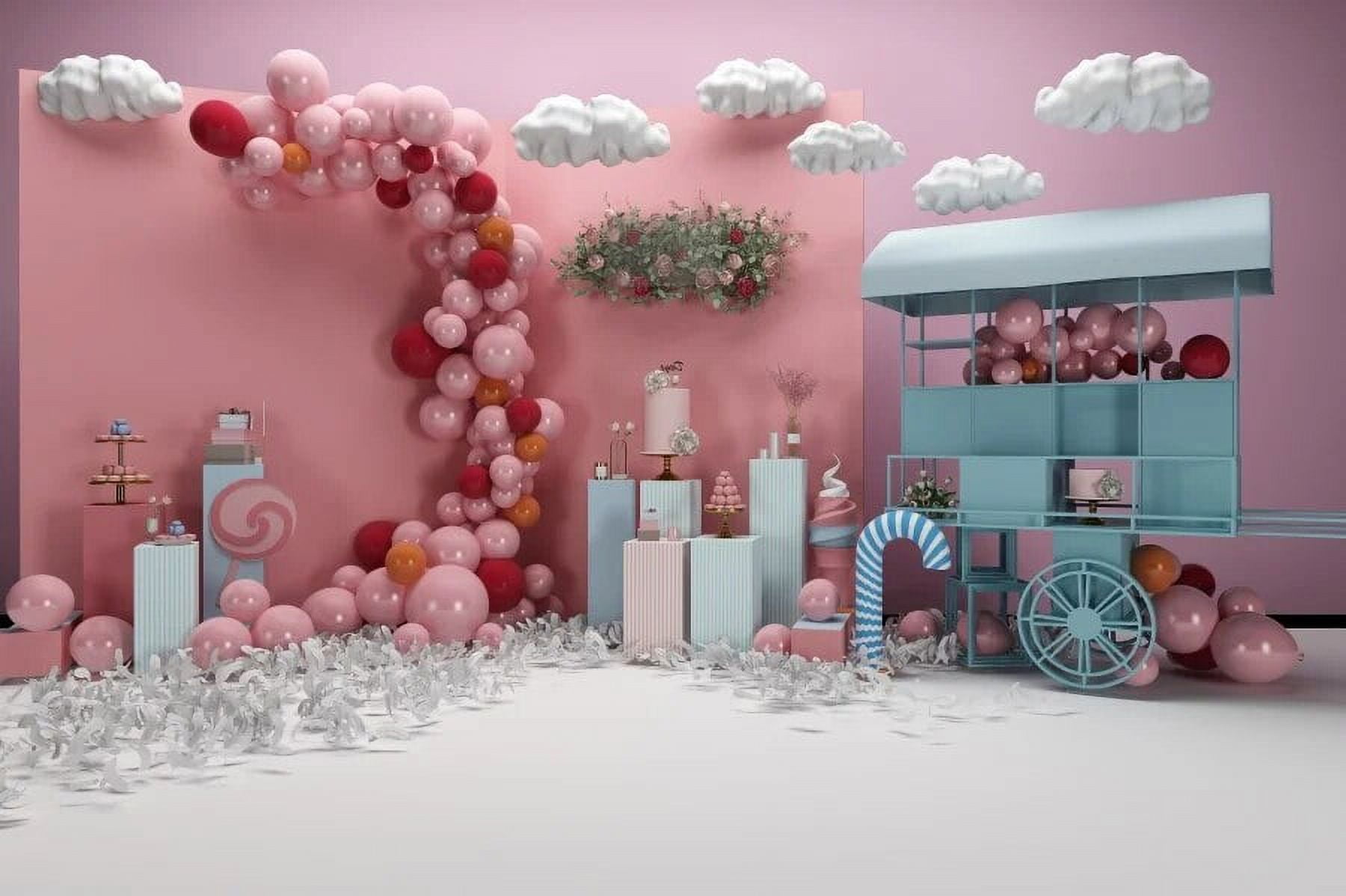 Birthday Backdrops Pink Blue Curtain Candy Lollipop Donut Ice Cream ...