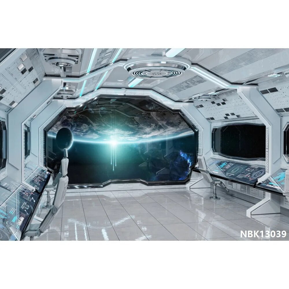 Birthday Backdrops Spaceship Interior Earth Astronaut Vinyl Photography ...