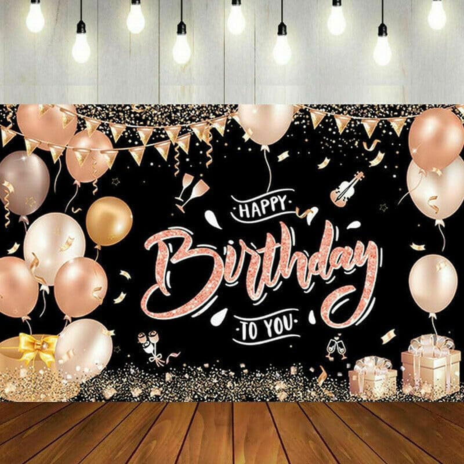 Birthday Background Cloth Black Gold Happy Birthday Party Decorations ...