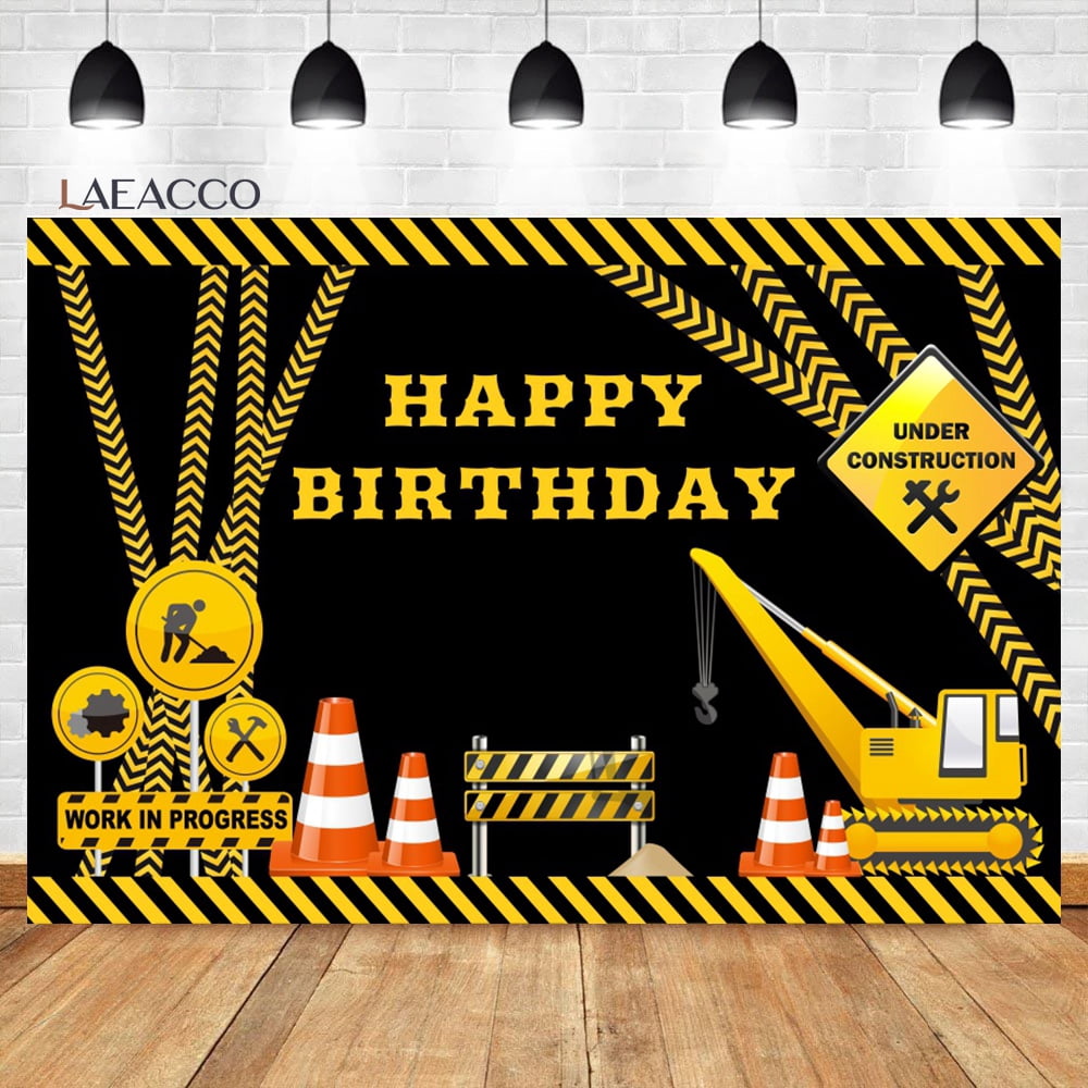 Birthday Backgrounds Construction Zone Excavator Truck Crane Builder ...