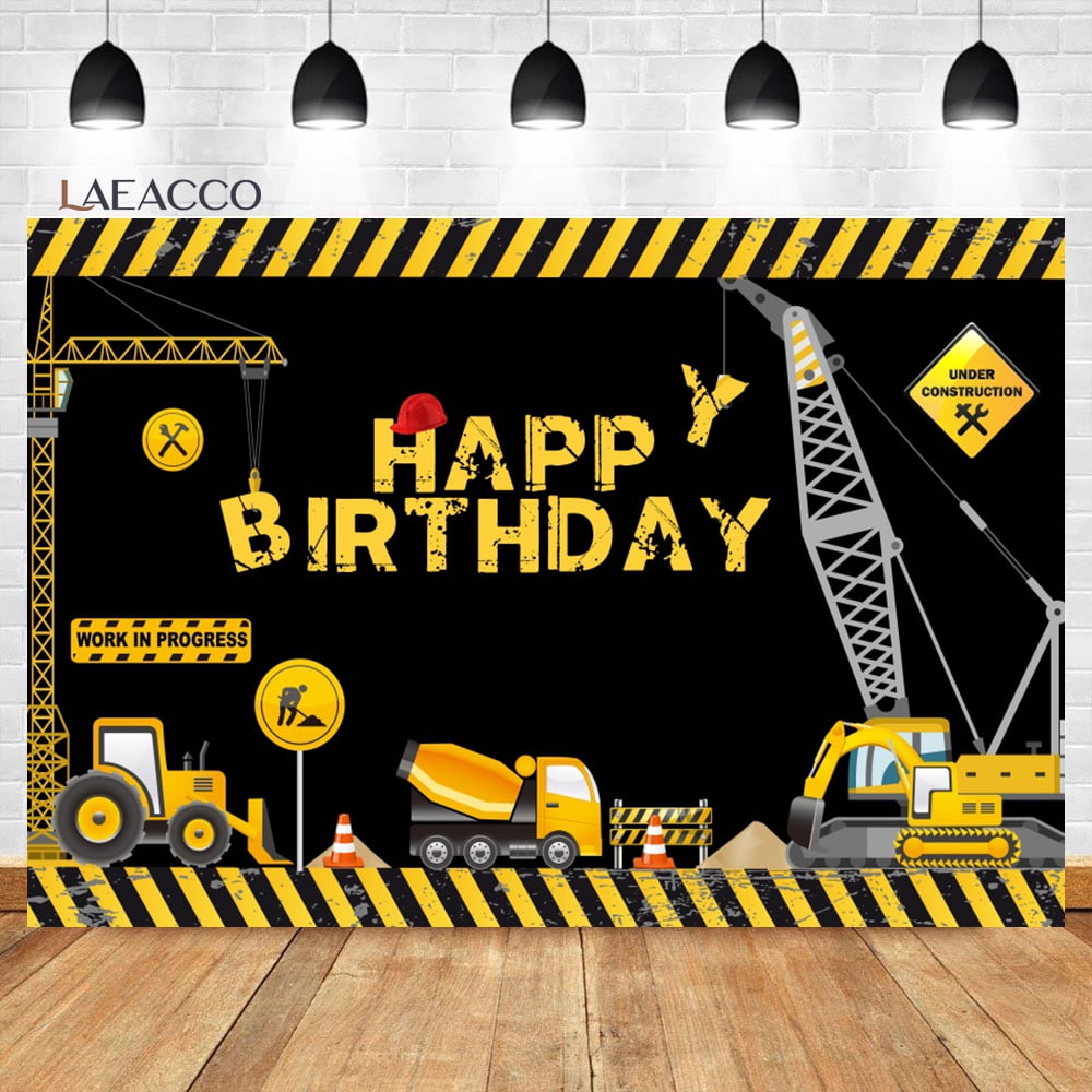 Birthday Backgrounds Construction Zone Excavator Truck Crane Builder ...