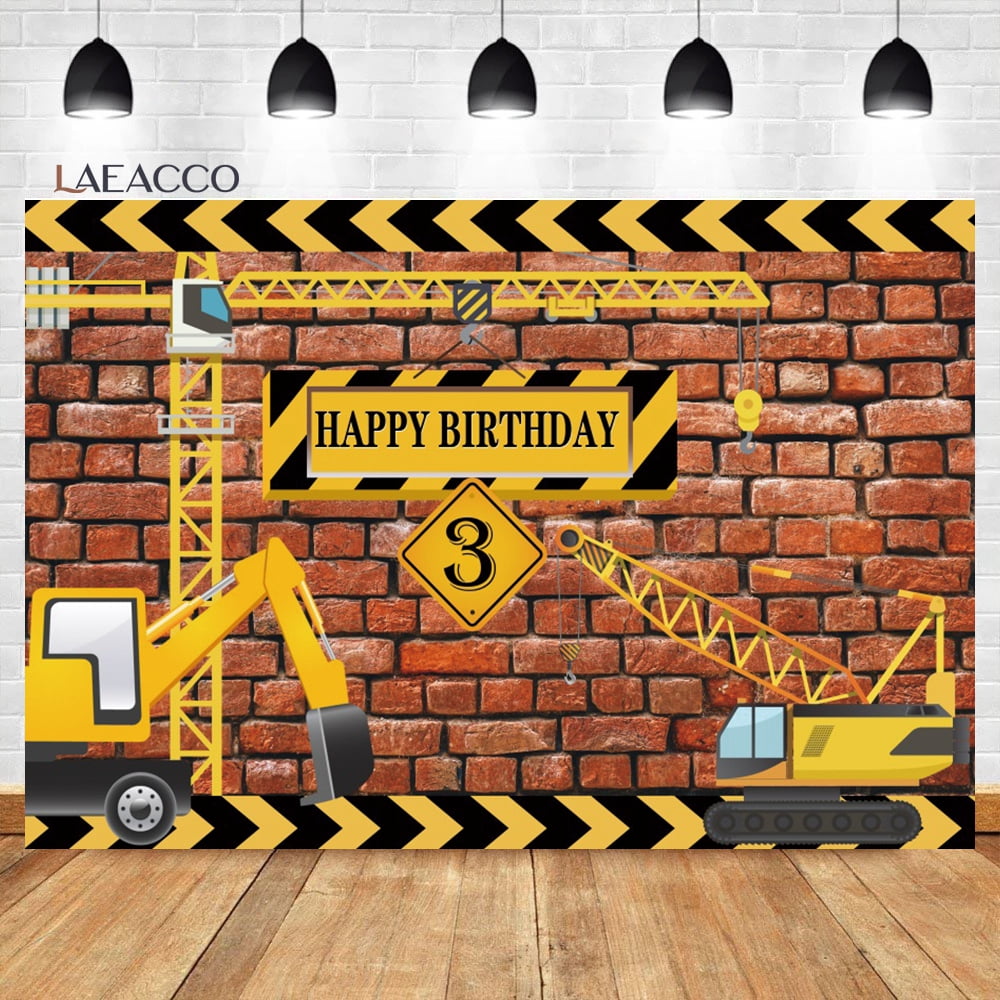Birthday Backgrounds Construction Zone Excavator Truck Crane Builder ...