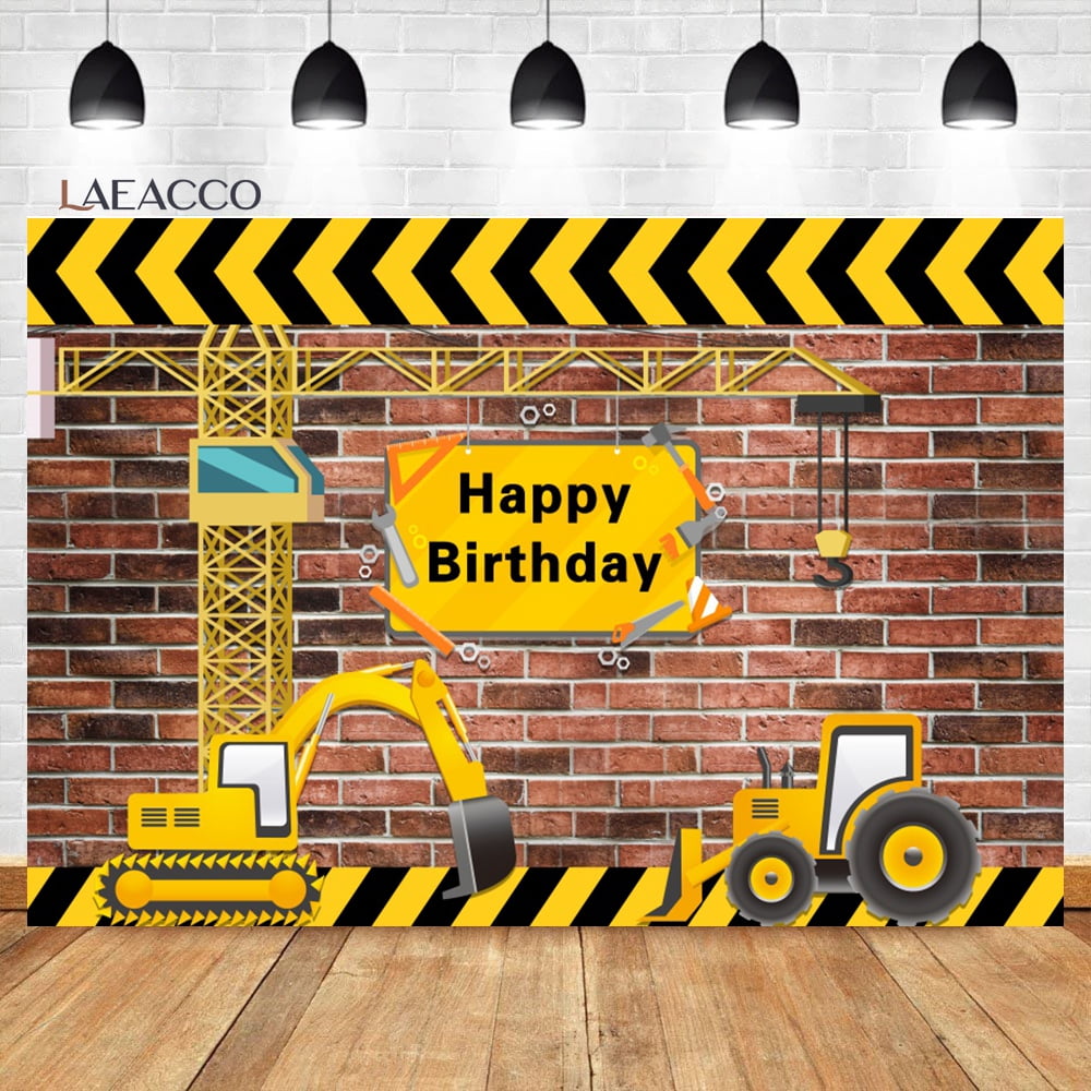 Birthday Backgrounds Construction Zone Excavator Truck Crane Builder ...