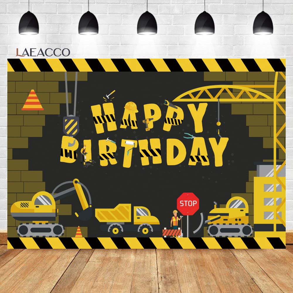 Birthday Backgrounds Construction Zone Excavator Truck Crane Builder ...