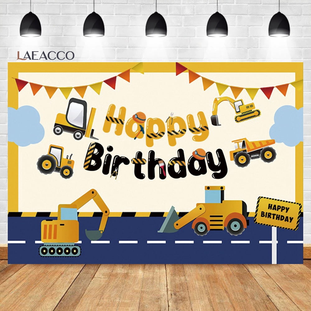 Birthday Backgrounds Construction Zone Excavator Truck Crane Builder ...