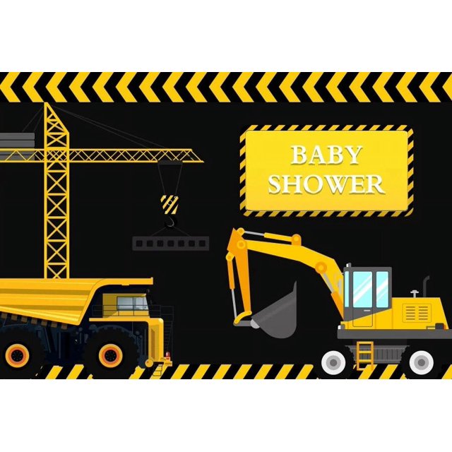 Birthday Backgrounds Outdoor Construction Zone Excavator Truck Crane ...